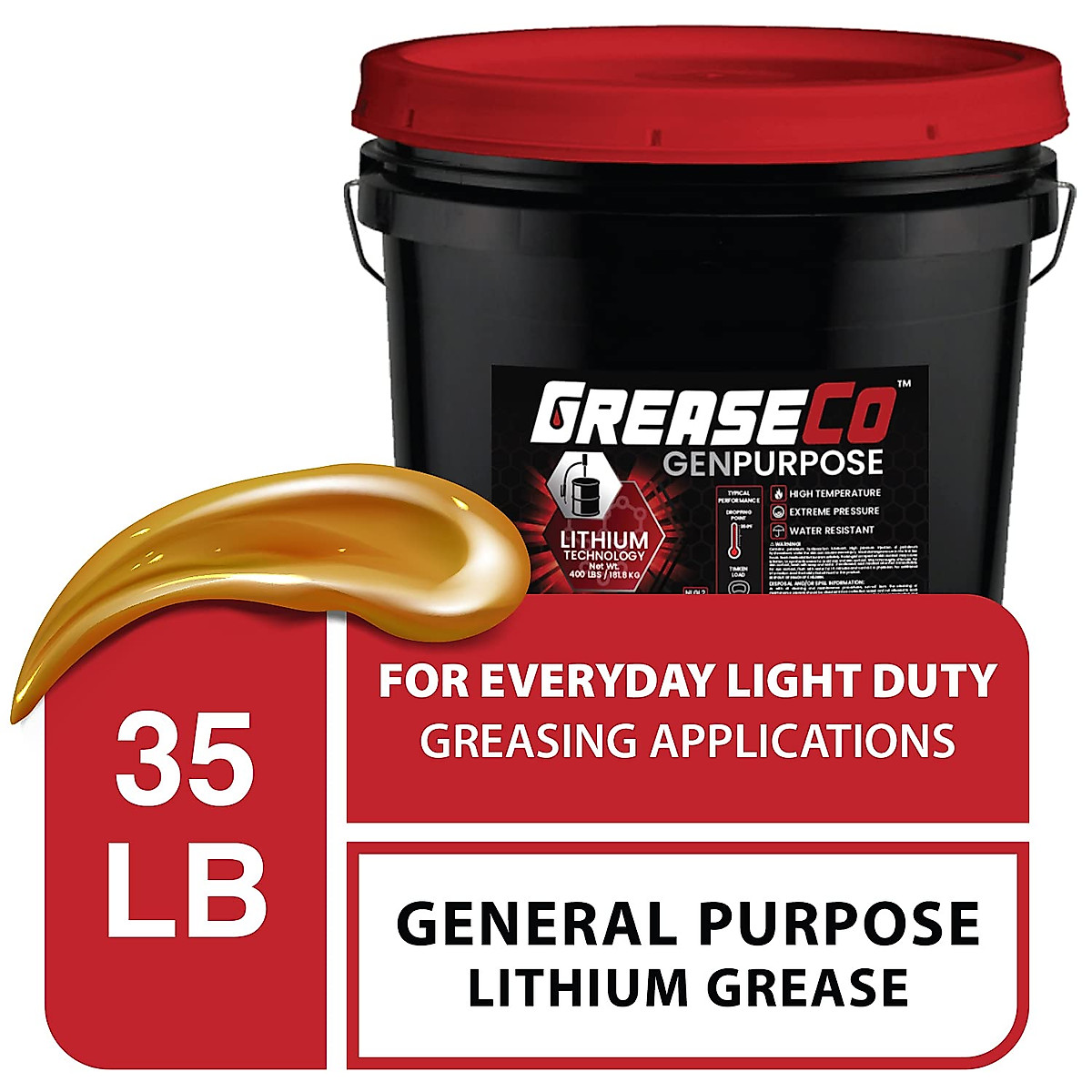 General Purpose Lithium Grease Pail | Tractor | Trailer Axle | Farm Jack | Winch | Motorcycle | Mower | Precast Concrete | Bearing | Garage Door | RV ATV | Amber | 35 LB Bucket | NLGI 2 | GenPurpose