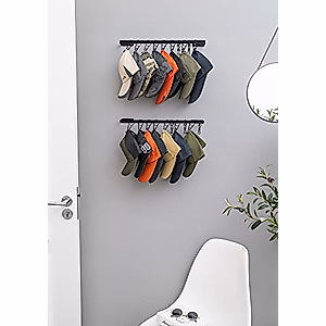 Dahey Hat Rack for Wall Baseball Hat Organizer Hanger Caps Holder with 20 Clips Metal Wall Mounted Cap Organizer for Closet Door Bedroom Entryway Laundry,Set of 2,Black