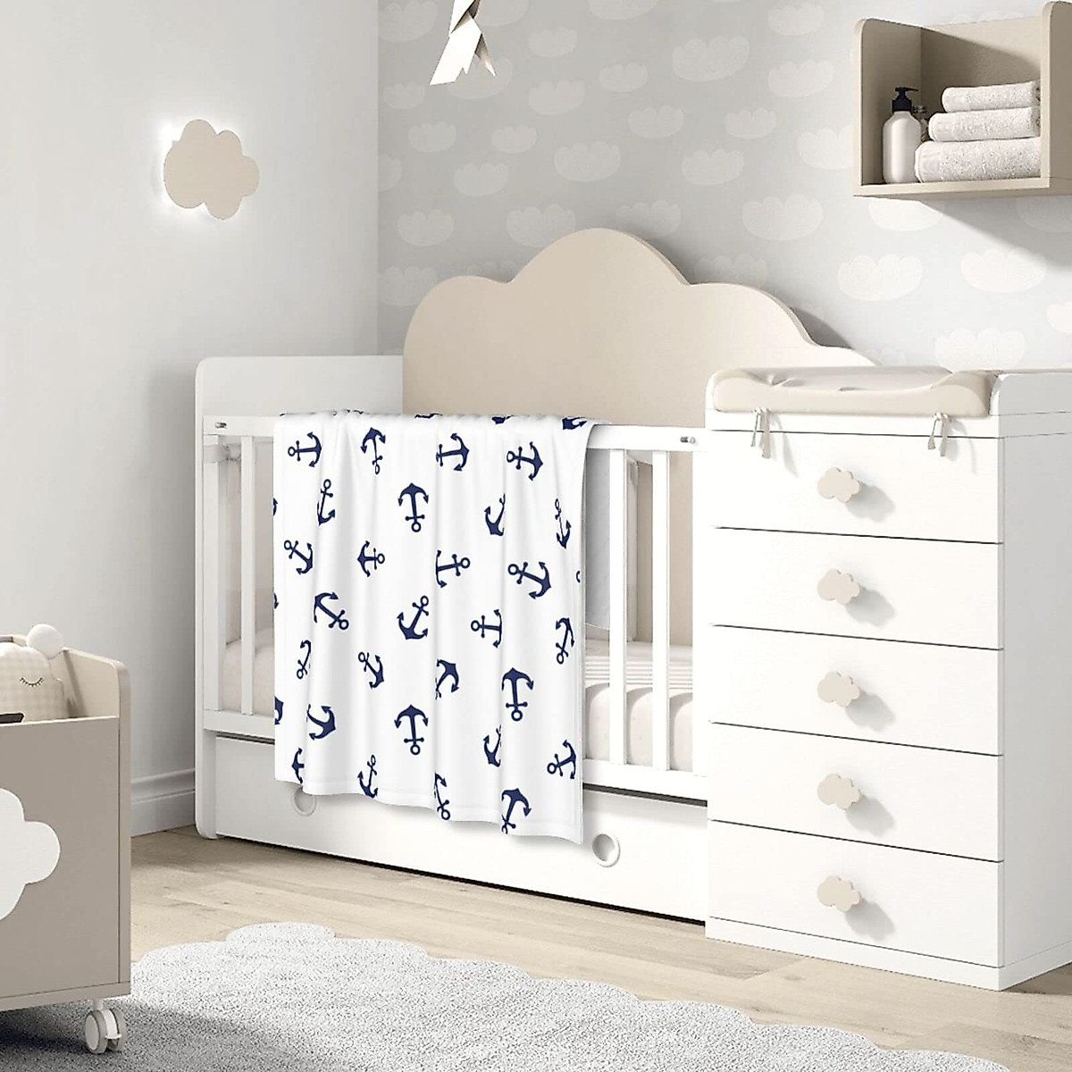 Baby Blanket Anchor for Boy Girl White Navy Marine Newborn 30x40 Inch Toddler Infant Nursery Throw Blankets Double Layer Comfy Soft Plush Stroller Crib Quilt