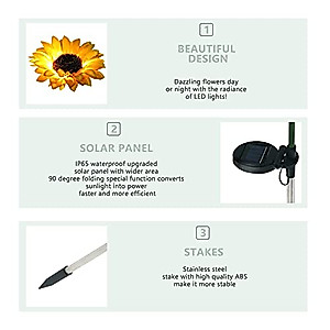 BLUEGUAN Sunflower Solar Lights, 8 Pack Solar Sunflowers Outdoor Garden Lights Waterproof IP65, Durable Rechargeable Solar Sunflower Lights Decorative for Lawn Yard, Christmas Patio Pathway Décor