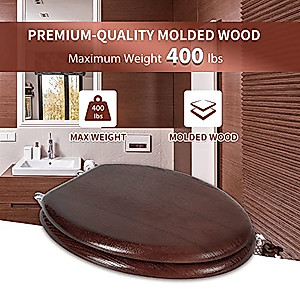 Angel Shield Durable Wood Veneer Natural Toilet Seat Metal Hinged Easy Clean Anti-scratch American Standard(Elongated,Dark Walnut)