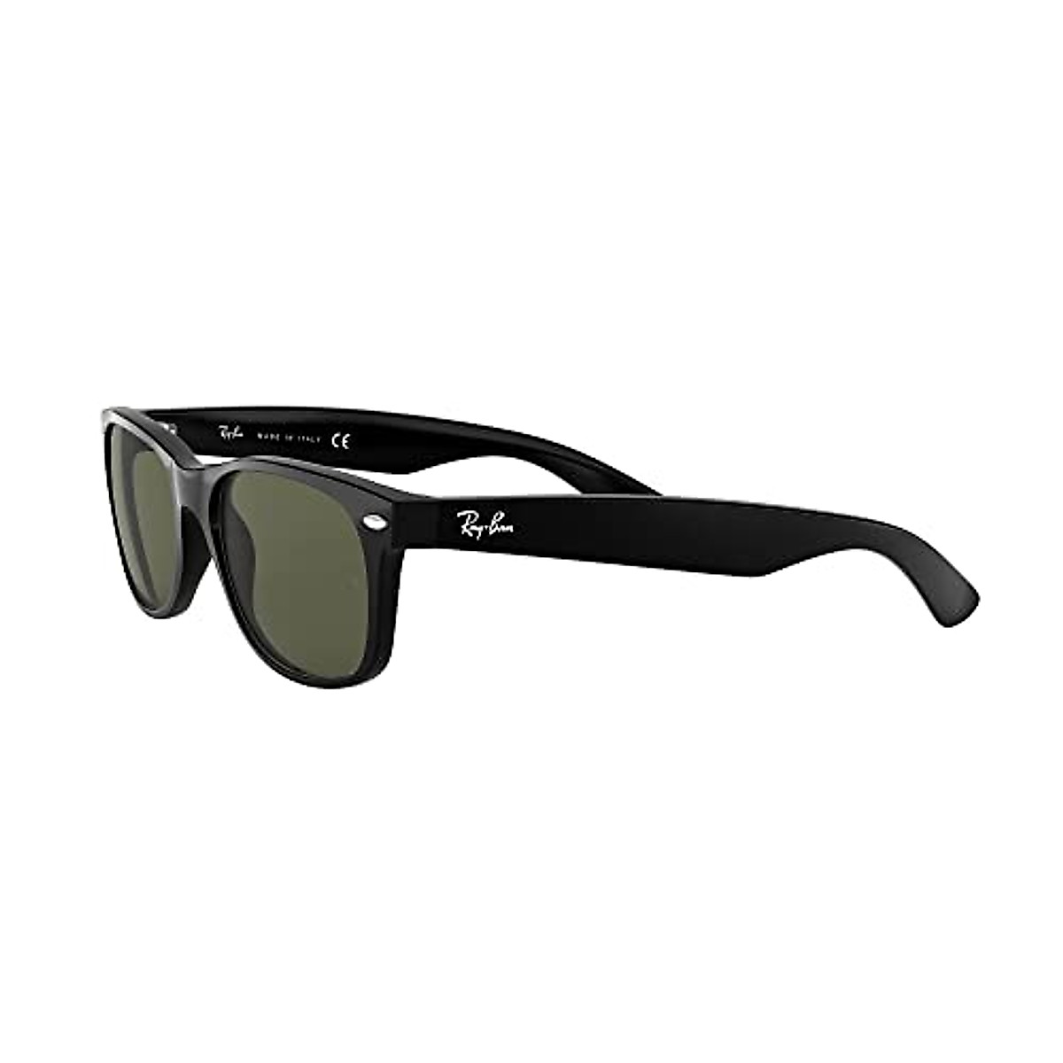 Ray-Ban RB2132 New Wayfarer Square Sunglasses, Black/Polarized Green, 55 mm