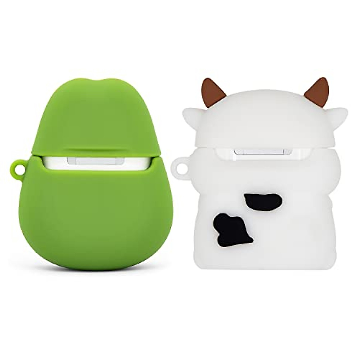 Mouzor 2 Pack Cute Avocado Airpods Case, Boba Tea Cow Airpods 2 Case, Funny 3D Cartoon Soft Silicone Full Protection Charging Cases Cover with Carabiner for Airpods 1st Generation, 2nd Generation