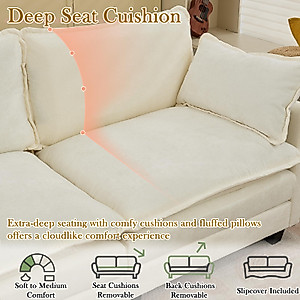 Sectional Couches for Living Room | Comfy Cloud Couch Modern Chenille L-Shaped 115” Cream Modular Sectional Sofa with Moveable Ottoman & Pillows | Extra Deep Seat Sofa (White Couch, 3-Seat Upgrade)