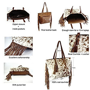 bonanza leathers women's cowhide leather large shoulder tote bag with fringes and zipper closure 505 (black)