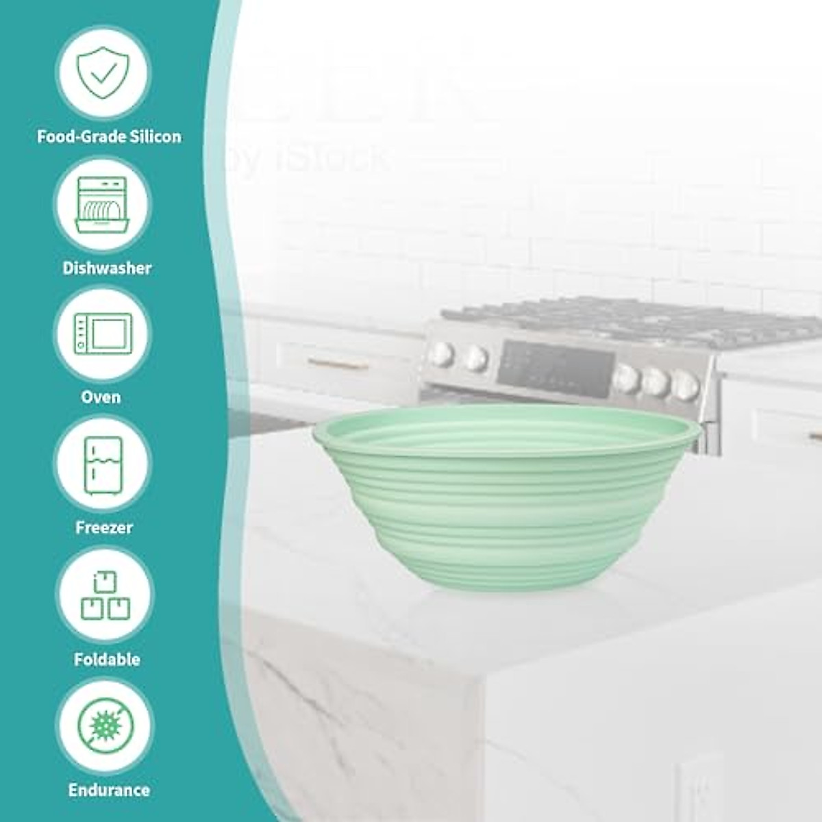 Doe~Dough Silicon Non-Stick Bread Proofing Basket, Collapsible Washable Baking Bowl, Ideal Gift for Bakers (Oval)