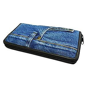 Bijoux De Ja Upcycling Blue Denim Money Zip Around Wallet Wristlet Purse Clutch for Women