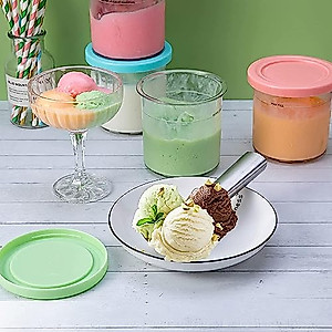 EVANEM 2/4/6PCS Creami Containers, for Ninja Creami Ice Cream Maker,16 OZ Ice Cream Storage Containers Bpa-Free,Dishwasher Safe Compatible with NC299AMZ,NC300s Series Ice Cream Makers,Gray+Blue-6PCS