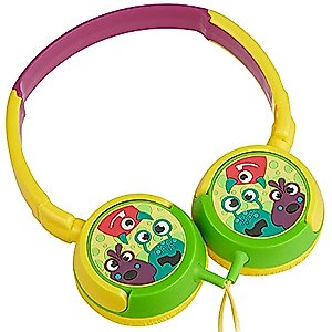 Volkano Wired Kids Headphones with Hearing Protection, Padded Lightweight Kiddy Headset, 85 dB Safe for Children, Girls/Boys, E-Learning, Travel, PC, Cellphones [Yellow/Green] Monster Kiddies Series