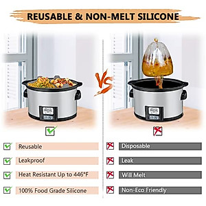 Slow Cooker Liners Fit 6/7/8QT Crockpot, Large Size Crock Pot Liners 2 in 1 Reusable & Leakproof Silicone Crockpot Liners 6-8QT Divider Slow Cooker Divider, Grey