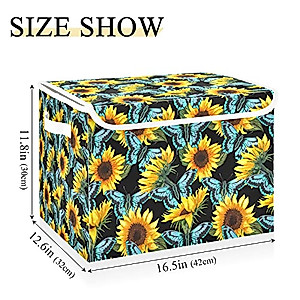 innewgogo Sunflower Butterflies Storage Bins with Lids for Organizing Dust-proof Storage Bins with Handles Oxford Cloth Storage Cube Box for Study Room
