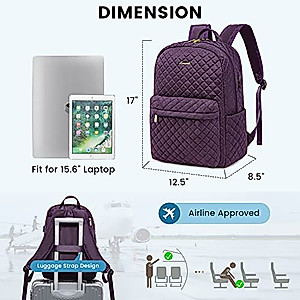 LOVEVOOK Travel Laptop Backpack for Women Quilted Fashion Work Backpack Purse 15.6 Inch Airline Approved Large Teacher Nurse Bag with USB Port Anti Theft Laptop Backpack for Business College,Purple