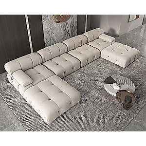 JACH 138" Modular Sectional Couch, U-Shaped Minimalist Velvet Sofas with Chaise Ottomans, Convertible Modern Deep 6-Seat Sofas Furniture for Living Room, Apartment (Beige)