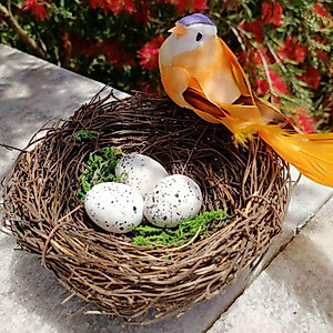 FUTUREPLUSX Artificial Birds Nest, 1PCS Crafts Handmade Natural Easter Birds Nest Rattan Birds Nest for Garden Yard Home Party Easter Decor Small
