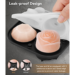 Ice Cube Tray with Lid, Silicone Ice Molds with Round, Square, Diamond, Rose, Large Ice Cube Mold for Whiskey, Bourbon, Cocktails, Easy Release BPA Free, Set of 2