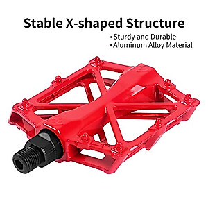 Bike Pedals Mountain Bike Pedals Aluminum CNC Bearing Bicycle Pedals, Road Bike Pedals with 16 Anti-Skid Pins Lightweight Platform Pedals for BMX/MTB Bike 9/16" Spindle Red