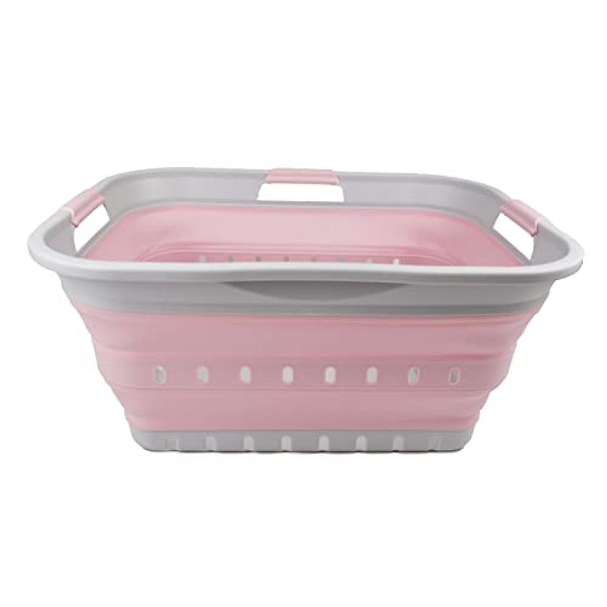 SAMMART 42L (11 gallon) Collapsible Plastic Laundry Basket - Foldable Pop Up Storage Container/Organizer - Portable Washing Tub - Space Saving Hamper/Basket (Grey/Pale Pink)