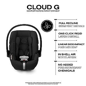 Cybex Cloud G Comfort Extend Infant Car Seat with Anti-Rebound Base, Linear Side Impact Protection, Latch Install, Ergonomic Full Recline, Extended Leg Rest, Moon Black
