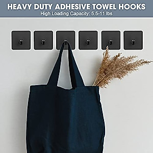 24 Pcs Self Adhesive Towel Hooks Bulk Stick on Wall Hooks Waterproof Stainless Steel Kitchen Towel Holder Heavy Duty Sticky Hangers for Hanging Bathroom Home Door Coat Robe Clothes Key (Black Color)