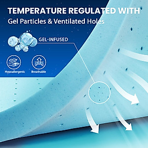 3 Inch Gel Memory Foam Mattress Topper Queen for Back Pain Pressure Relief, Cooling Bed Topper with Washable Breathable Soft Cover, Non-Slip Straps Ventilated CertiPUR-US