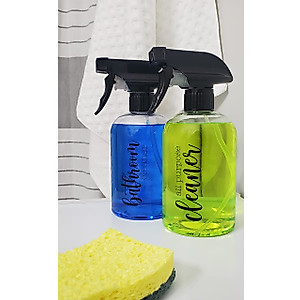 Cornucopia Plastic Cleaning Spray Bottles with Labels (Set of 4); 16oz Refillable Trigger Sprayers w/ 3 Settings and Farmhouse Script Labels