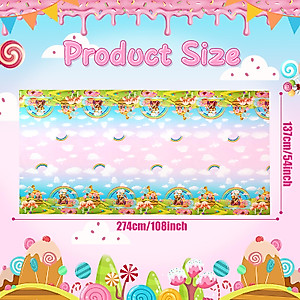 PHOGARY 2PCS Candyland Tablecloth for Candyland Party Decorations, Plastic Disposable Rectangular Candy Table Cloth for Kids Baby Shower Birthday Candyland Decorations 51" X 86"