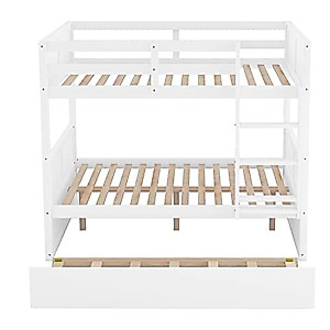Harper & Bright Designs Full Over Full Bunk Bed for Adults Kids Teens, Full Bunk Beds with Trundle,Detachable Wood Bunk Bed Full Over Full Size with Ladder and High Guardrail,White