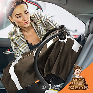 Dear Baby Gear Baseball Print Red Dot Baby Car Seat Canopy with Snap Button Opening — Double Layered Lightweight Cover Keeps Babies Cozy and Sheltered from The Sun — 40 x 30 Inches