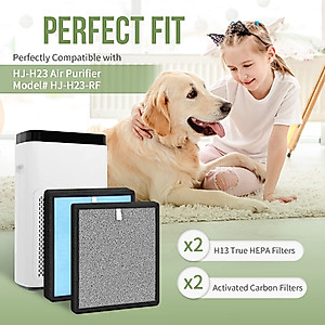 Nisreen HJ-H23 Replacement Filter Compatible with Hejiko HJ-H23 Air Pu-rifier, Match with Model No. HJ-H23-RF, 2-Set Removable HJ-H23 filters Contain 2 H13 True HEPA Filters+2 Activated Carbon Filters