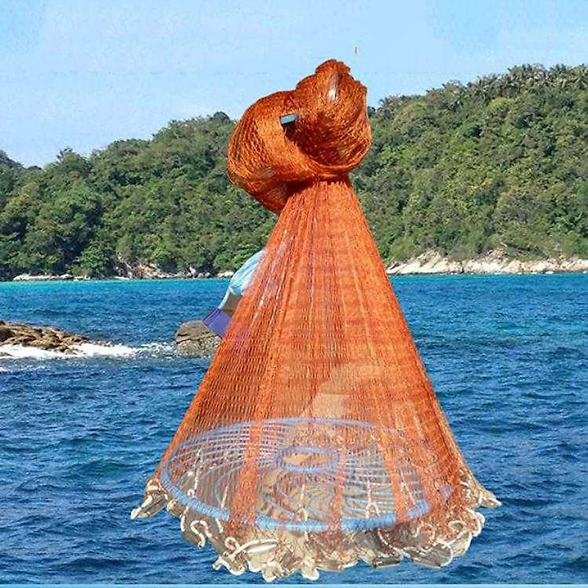 BBGS Fishing Cast Net, with Sinker Hand Throw Fishing Mesh Net Nylon Portable Hand Cast Fishing Net Saltwater Fishing Catch Net (Size : 7.2m)