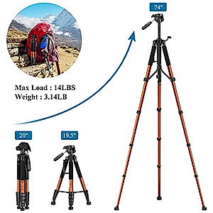 VICTIV 74” Camera Tripod for iPhone Canon Nikon, Lightweight Travel Tripod with Carry Bag, Aluminum Professional Camera Tripod Stand for DSLR/SLR