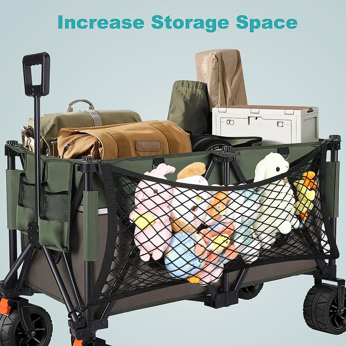 Raynesys Heavy Duty Wagon Cargo Net, Double-Layer Wagon Accessories for Beach Wagons Carts, Elastic Storage Organizer Net with Hook, 31.5in x 14.5in, 2 Pack
