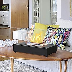 Tabletop Fireplace, Upgrades Rectangle Tabletop Bio Ethanol Fireplace Indoor Outdoor Fire Pit Portable Fire Bowl Pot Fireplace in Black, Realistic Burning, 13'' x 7'' x 8''