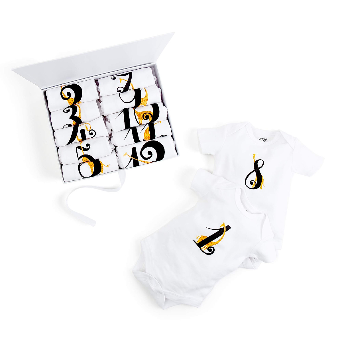 JumpOff Jo - Seize The Moment Baby Milestone Onesies, 1 Through 12 Bodysuit Set With Numbers, Newborn Essentials (Giraffe)