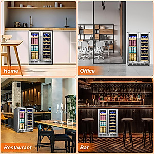 turephe Wine and Beverage Refrigerator, 24Inch Beverage Cooler Dual Zone with Glass Door, Built-in/Freestanding Beverage Fridge with Upgraded 20 Bottles and 60 Cans Large Capacity