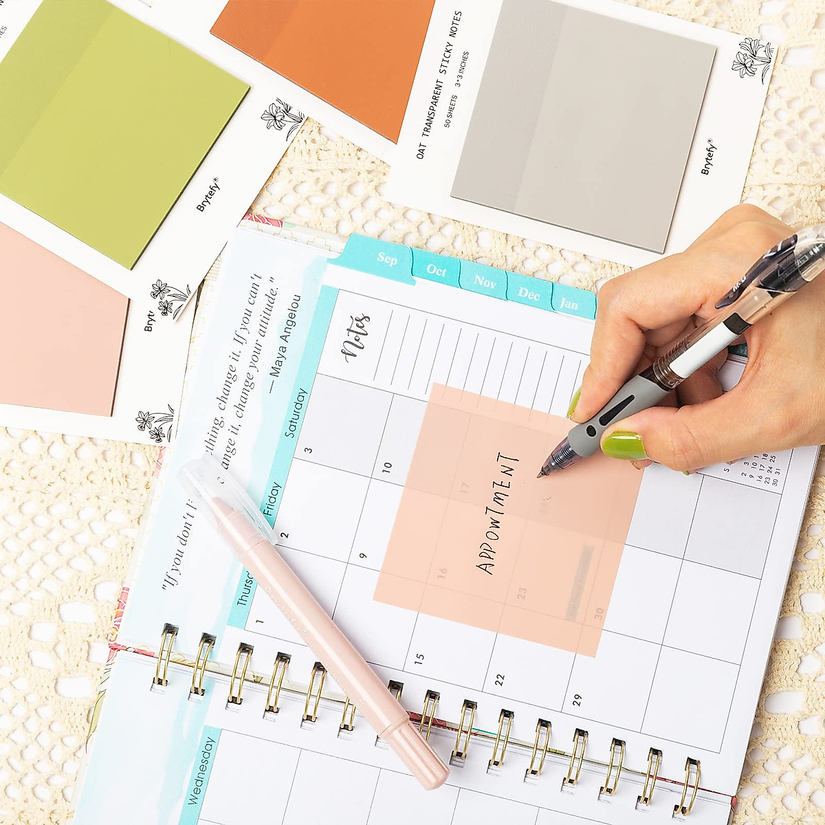 Earth Tone Transparent Sticky Notes, Set of 4 Pads 3''x3” Clear Sticky Tabs, Translucent Page Flags, Planner Accessories, Bible Journaling Study Office School Supplies (Earth Tone)