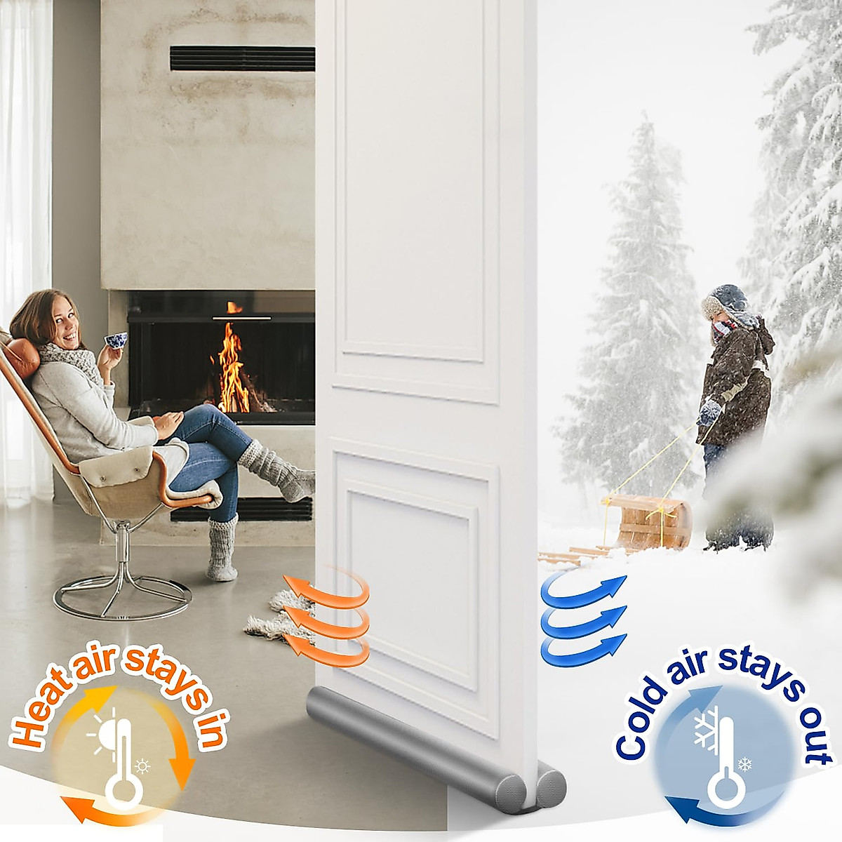 MAXTID Door Draft Stopper 36 Inch, Fits Door Gaps up to 1.7 Inch, Grey Under Door Sweeps Weather Stripping Large Door Noise Blocker Sound Proof Guard