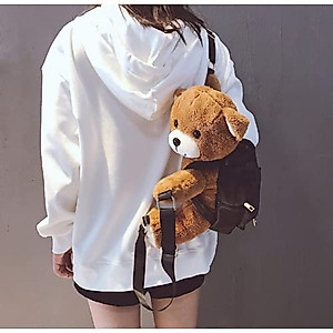 AONUOWE Kawaii Backpack with 3D Plush Bear Teens Girls Schoolbag Teenager College Student Aesthetic Bookbag Furry Daypack (Small)
