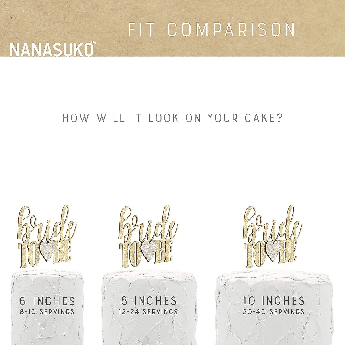 NANASUKO Bridal Shower Cake Topper - bride to be - double sided gold glitter with light gold heart - Premium quality Made in USA