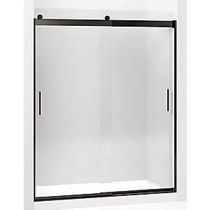KOHLER Levity® Sliding Shower Door, 74-in H X 56-5/8 - 59-5/8-in W, with 1/4-in Thick Crystal Clear Glass with vertical blade handles, Anodized Dark Bronze