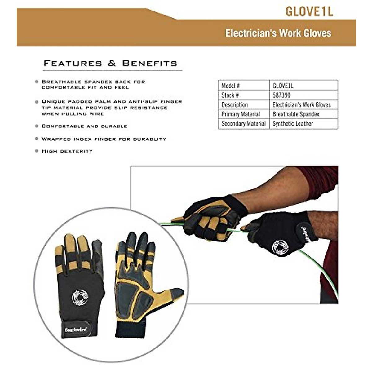 Southwire 58739040 Electrician's Work Gloves