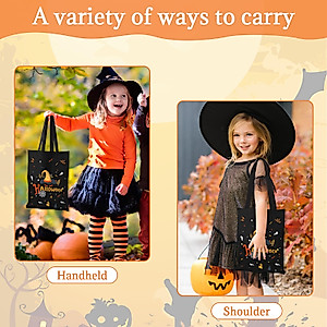 TYL&TYS Halloween Treat Bags, 3Pcs Trick or Treating Bags, Halloween Candy Canvas Tote Gift Bags (Trick or Treat, Cat, Pumpkin), Reusable Halloween Grocery Boo Basket Bag for Kids