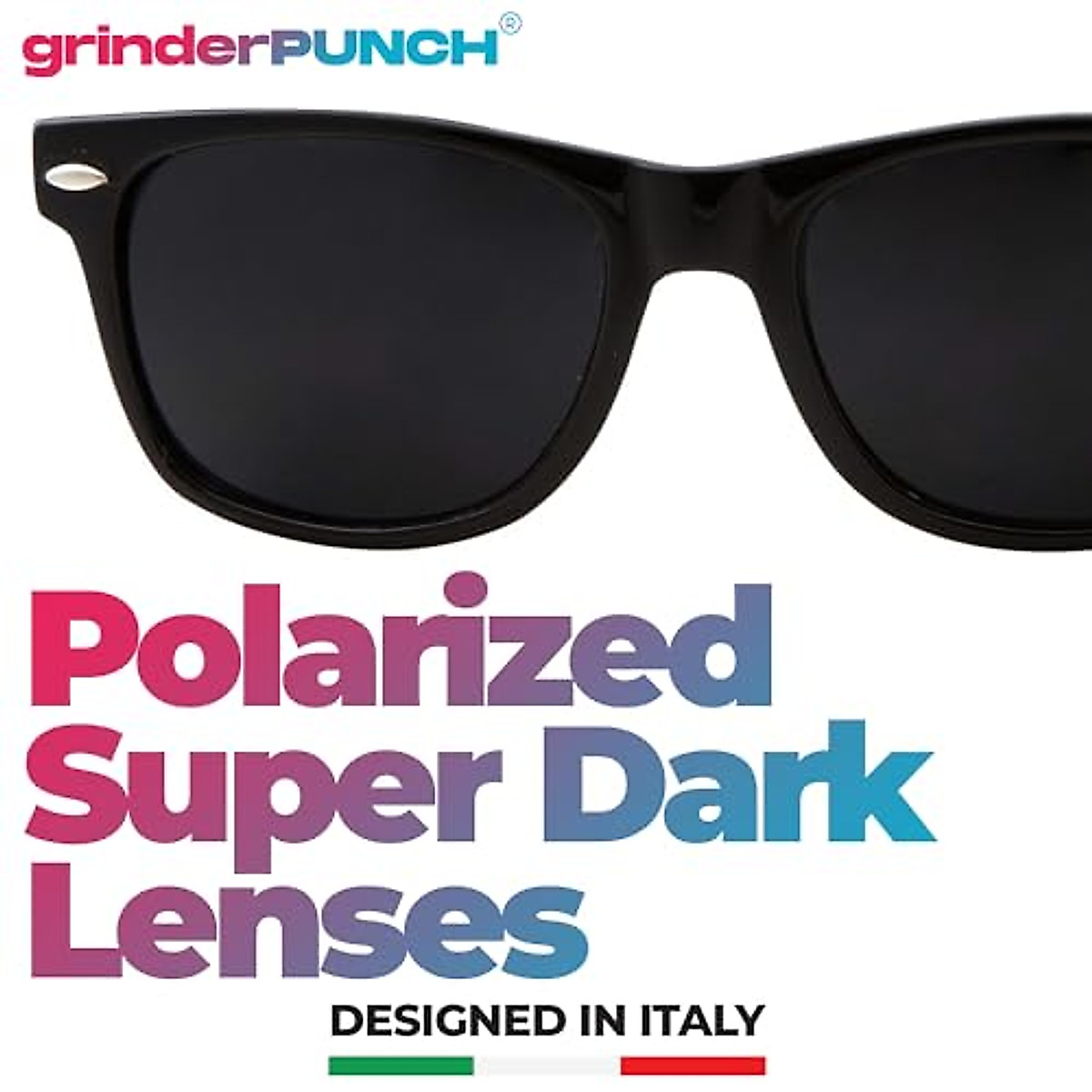 grinderPUNCH Super Dark Black Lens Men's Sunglasses Retro Classic 80's Stylish Trendy Shades (Black)