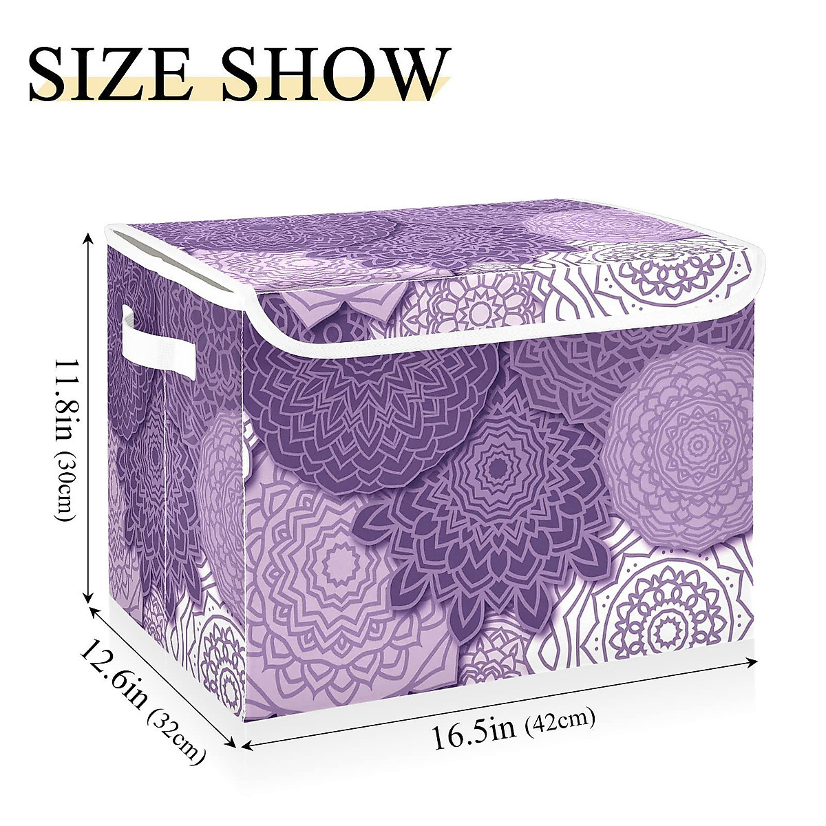 Kigai Purple Mandala Boho Storage Bin, Storage Baskets with Lids Large Organizer Collapsible Storage Bins Cube for Bedroom, Shelves, Closet, Home, Office 16.5 X 12.6 X 11.8 Inch
