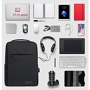 Laptop Backpack 15.4 Inch College Rucksack Water Resistant Business Travel Backpack with USB Charging Port for Women Men