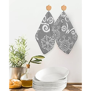 Hokiten Grey Christmas Snowflake Waffle Kitchen Towels Dishcloths, Xmas Winter Snowflake Let Snow Absorbent Dish Towels | Hand Towels for Bathroom/Bar, 12 x 12 Inch, 2 Pcs