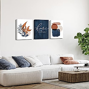 Pigort Framed Blue Canvas Wall Art Set Abstract Botanical Tropical Plants Picture Wall Decor for Living Room Bedroom Bathroom Office (11'' x 14'' x 3 Panel)