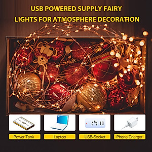 DAYBETTER 100Ft 300LED Fairy Lights Plug in, Waterproof USB String Lights Outdoor, 8 Modes with Remote, Copper Wire Twinkle Lights for Bedroom Patio Christmas Decorations (Warm White)（2-Pack 50FT
