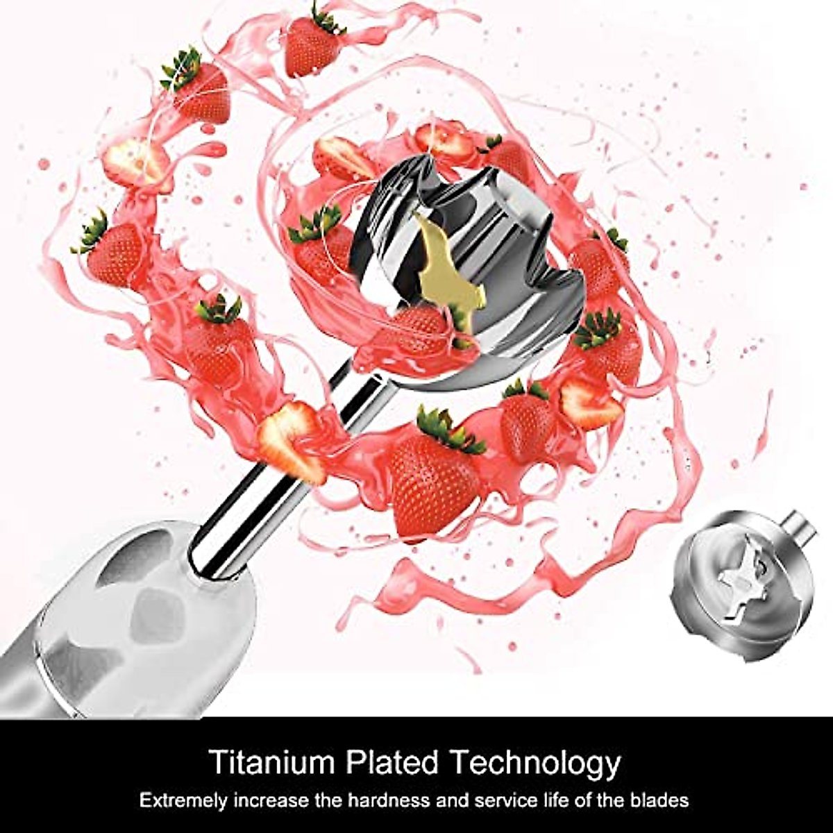 MegaWise Pro Titanium Reinforced 3-in-1 Immersion Hand Blender, Powerful with 80% Sharper Blades, 12-Speed Corded Blender, IncludingWhisk and Milk Frother (Black Or Red)
