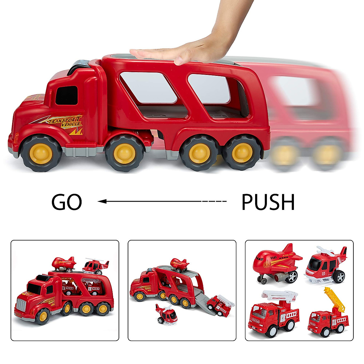 Fire Truck Toy for 3 4 5 6 Years Old Toddlers,Friction Powered Toddler Fire Truck with Sound & Light, Firetruck/Helicopter/Airplane, Christmas Birthday Gifts for Boys and Girls